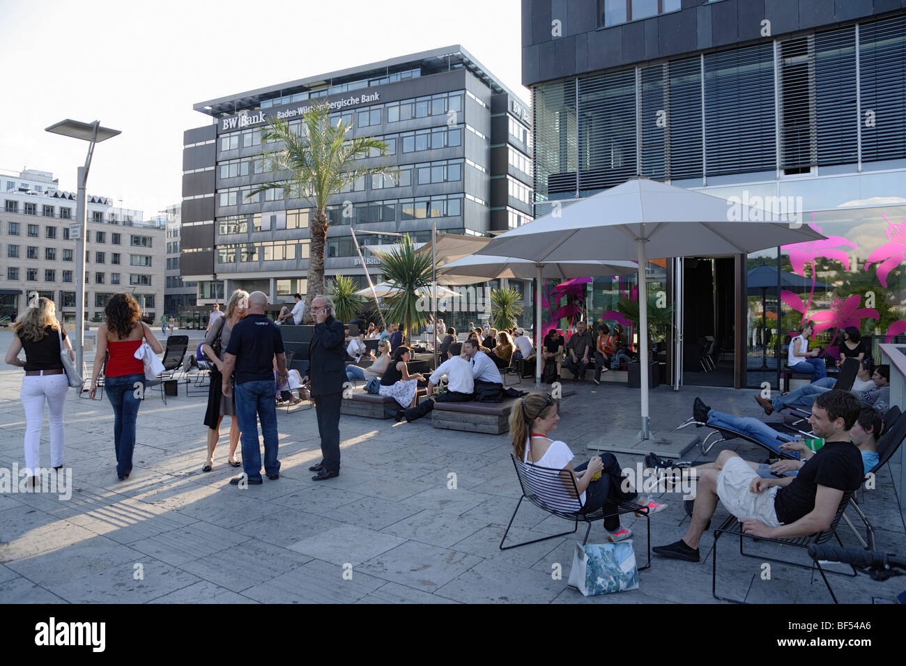 People sitting in a bar at little castle square, Stuttgart, Baden ...