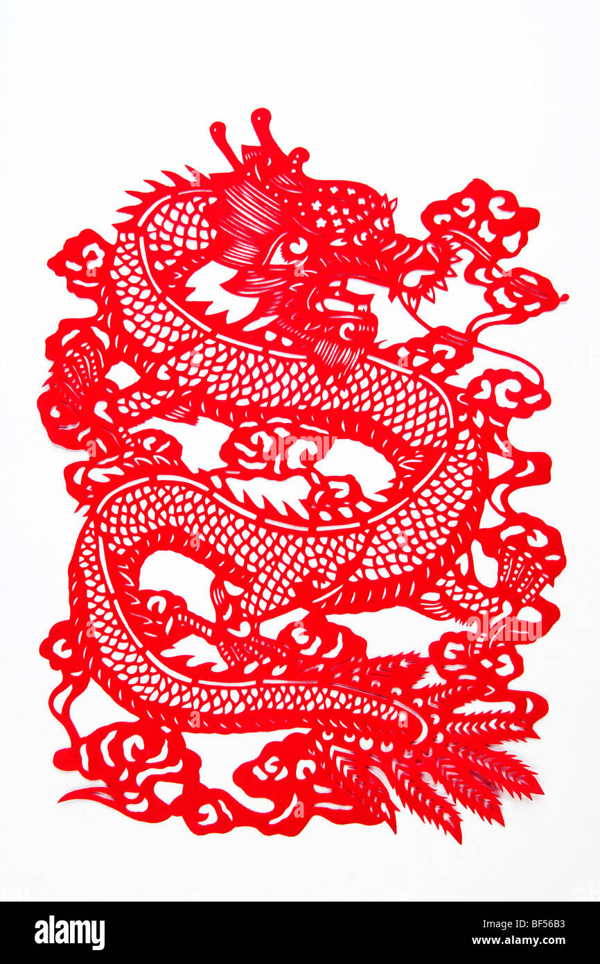 Dragon patterns of Chinese Paper Cutting, Beijing, China Stock Photo ...