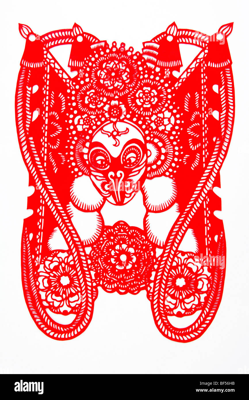 Chinese Paper Cutting art with Peking Opera facial pattern, Beijing ...