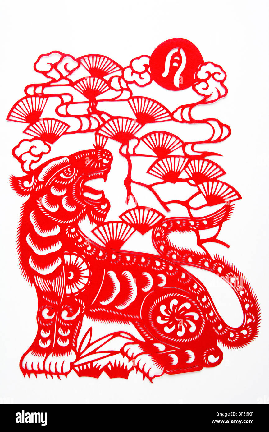 Paper Cutting piece with Chinese horoscope Tiger, Beijing, China Stock ...
