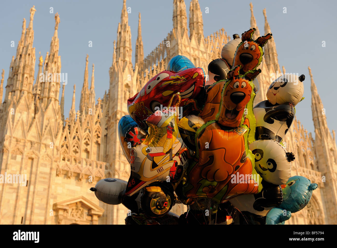 Childrens Balloons being sold in front of the duomo in Milano, Italy ...