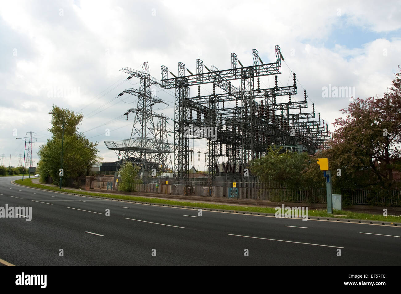 Power sub station and transmission lines, switch tower and insulators ...