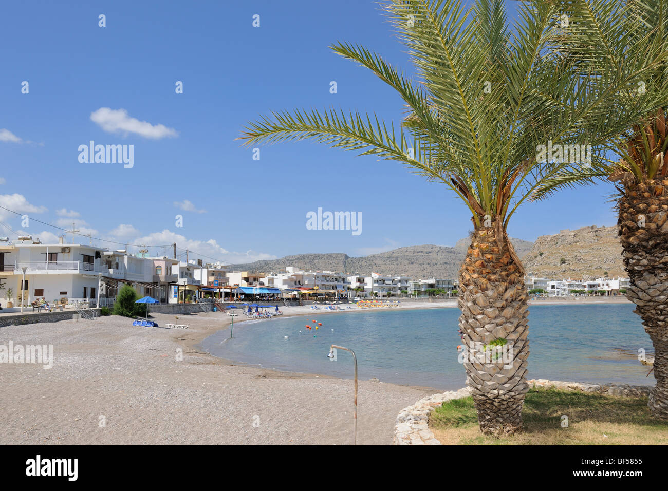 Bay with sandy beach and resort, Charaki, Rhodes, Greece, Europe Stock ...