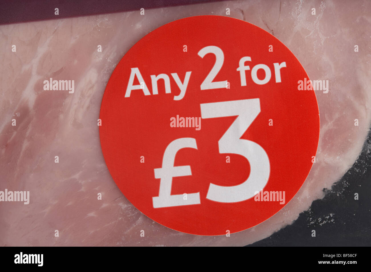 any two for three pounds offer food label on a packet of ham in the uk ...