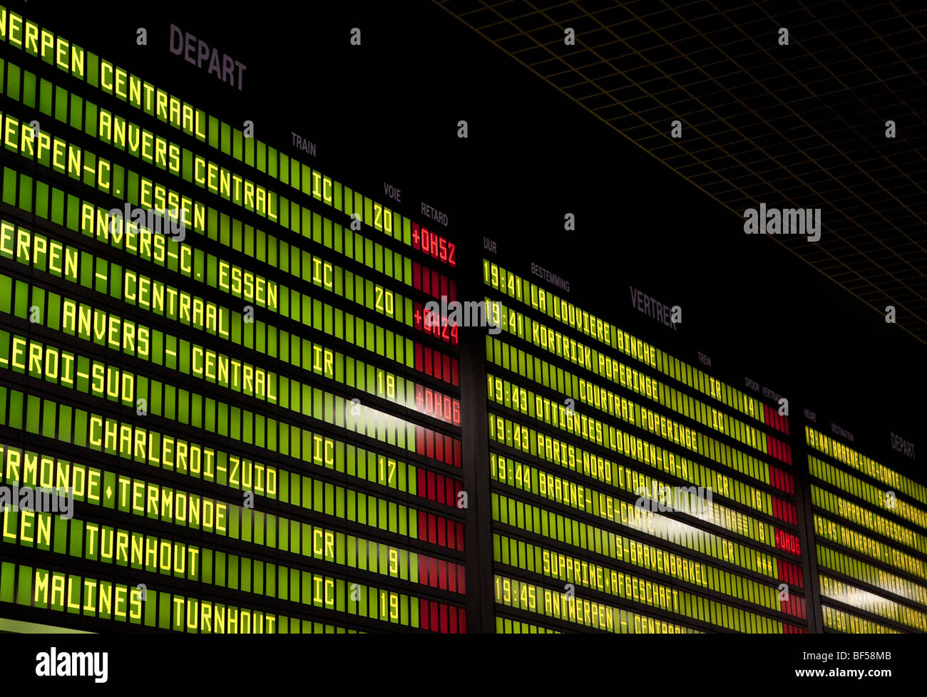 Railway station arrivals and departure boards displaying rail ...