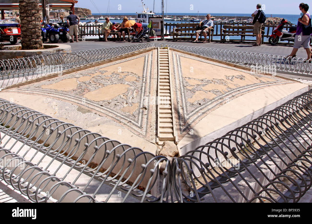 Ancient Roman fountain, 4th century, mosaic fish, boats and marine life ...