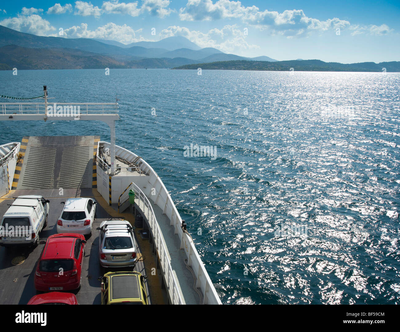 The ferry between Lixouri and Argostoli on Kefalonia island Greece ...