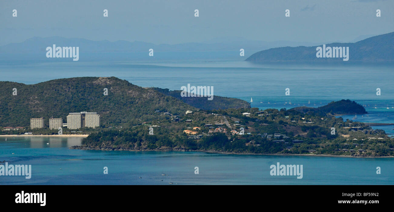Aerial view of Hamilton Island Resort, Whitsunday Islands National Park ...
