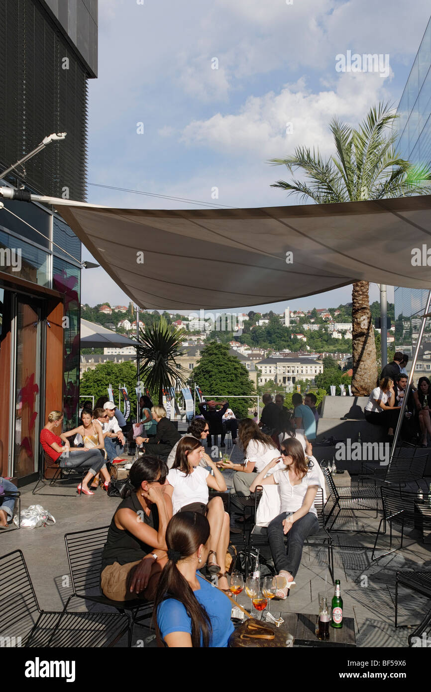 People sitting in a bar at little castle square, Stuttgart, Baden ...