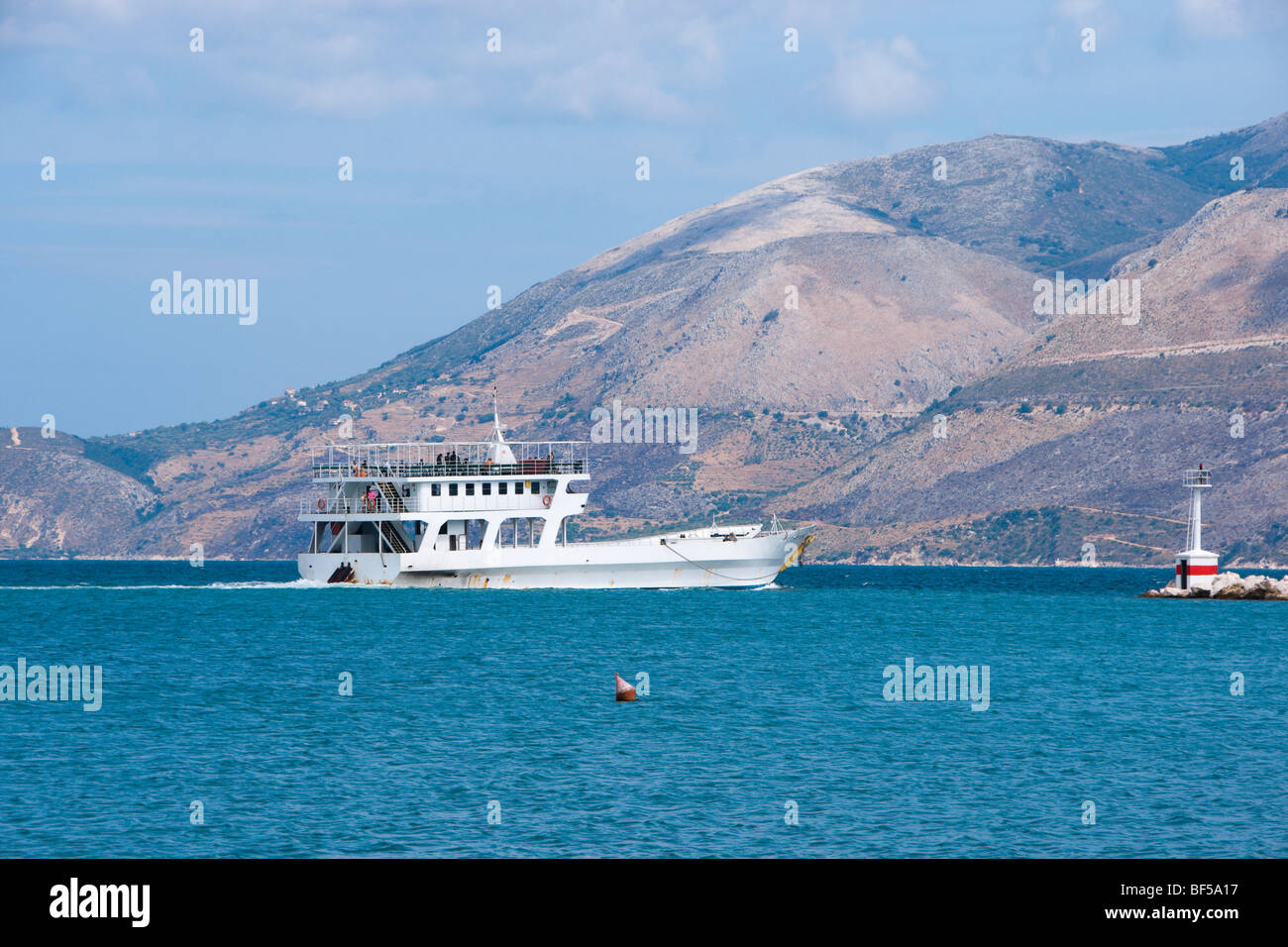 The ferry between Lixouri and Argostoli on Kefalonia island Greece ...