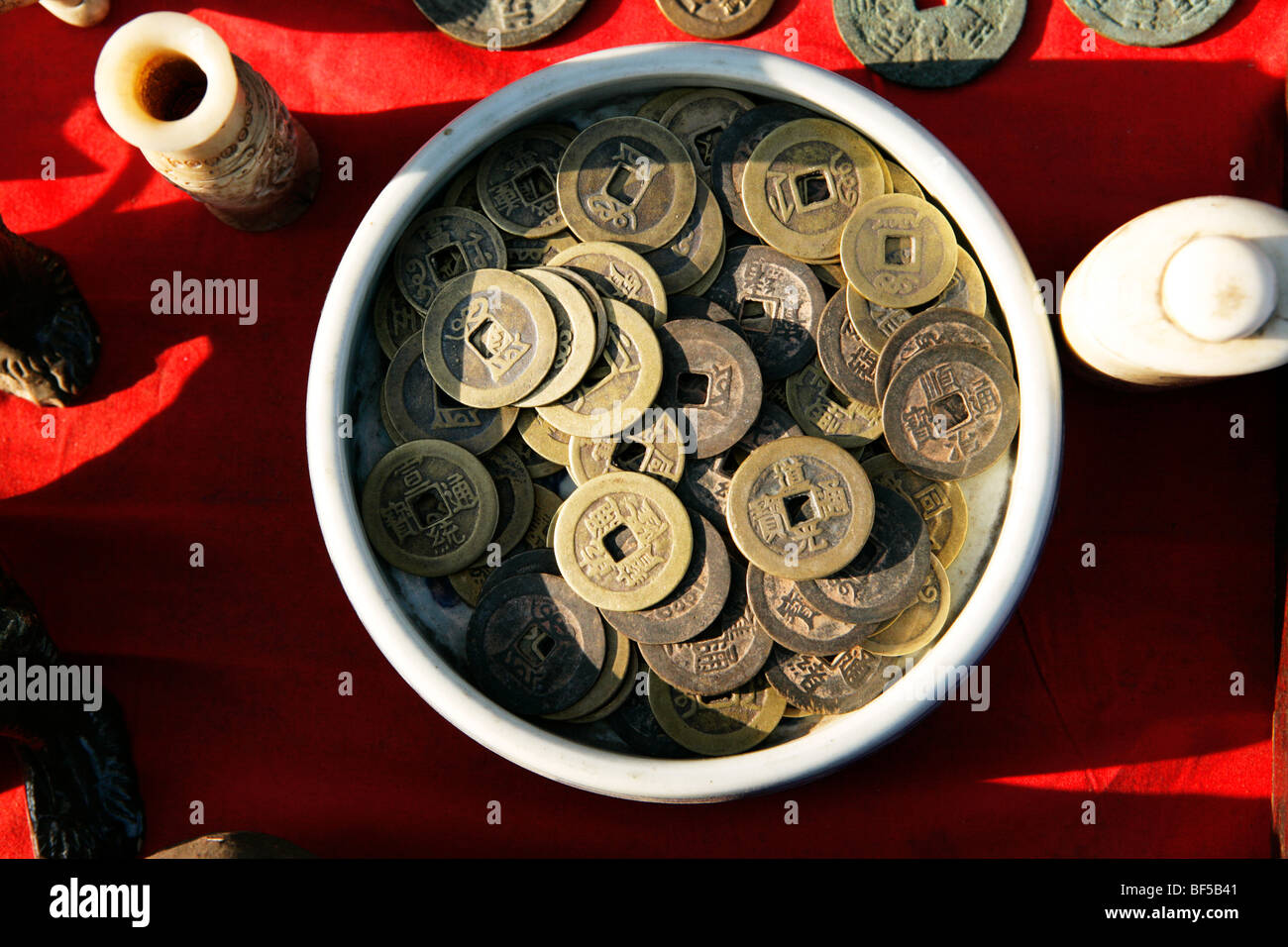 Ancient copper coins sold at Panjiayuan Antique Market, Beijing, China ...