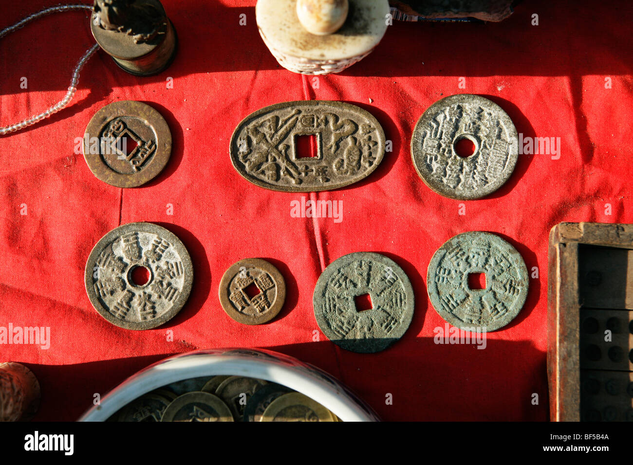 Ancient copper coins sold at Panjiayuan Antique Market, Beijing, China ...