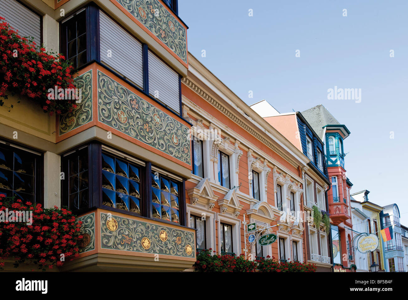 Ornate facades in Ahrweiler, Bad Neuenahr-Ahrweiler, Rhineland ...
