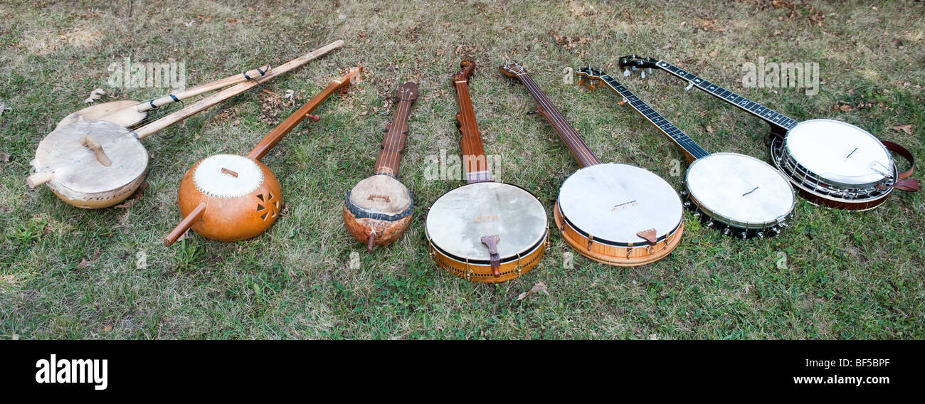 Collection of historic banjos Stock Photo - Alamy
