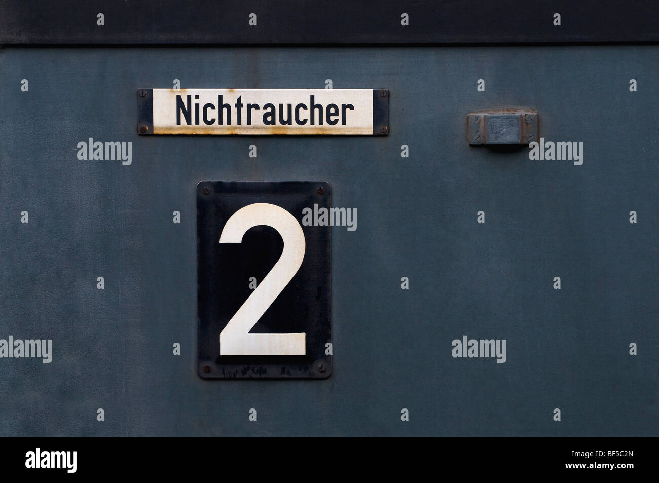Non-smoking sign and 2nd Class marking in a historic railway carriages ...