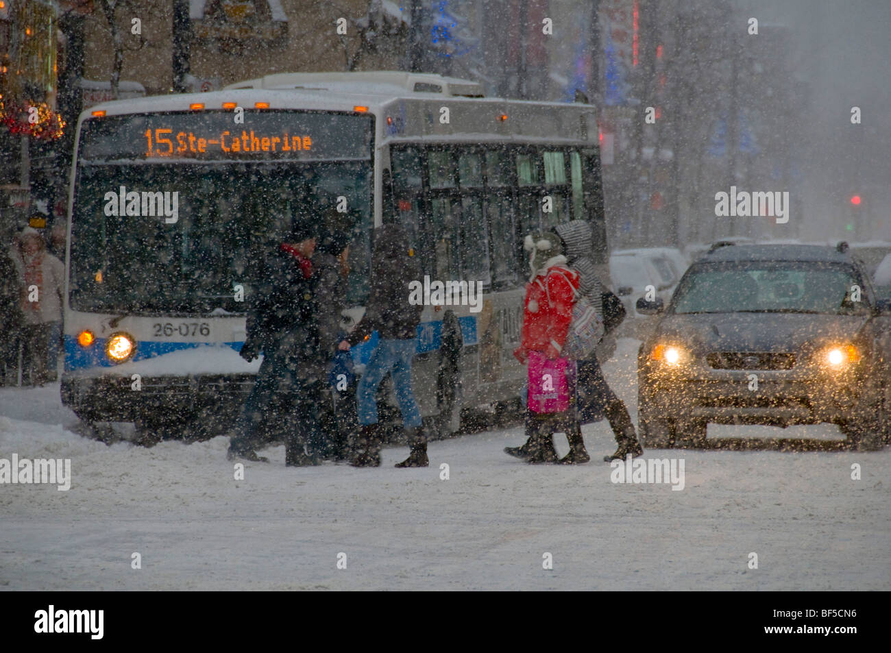 Snowstorm in downtown Montreal Canada Stock Photo - Alamy