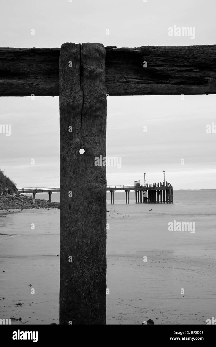 Remains of wooden Sea Defense and jetty on Humber Estuary, Yorkshire ...