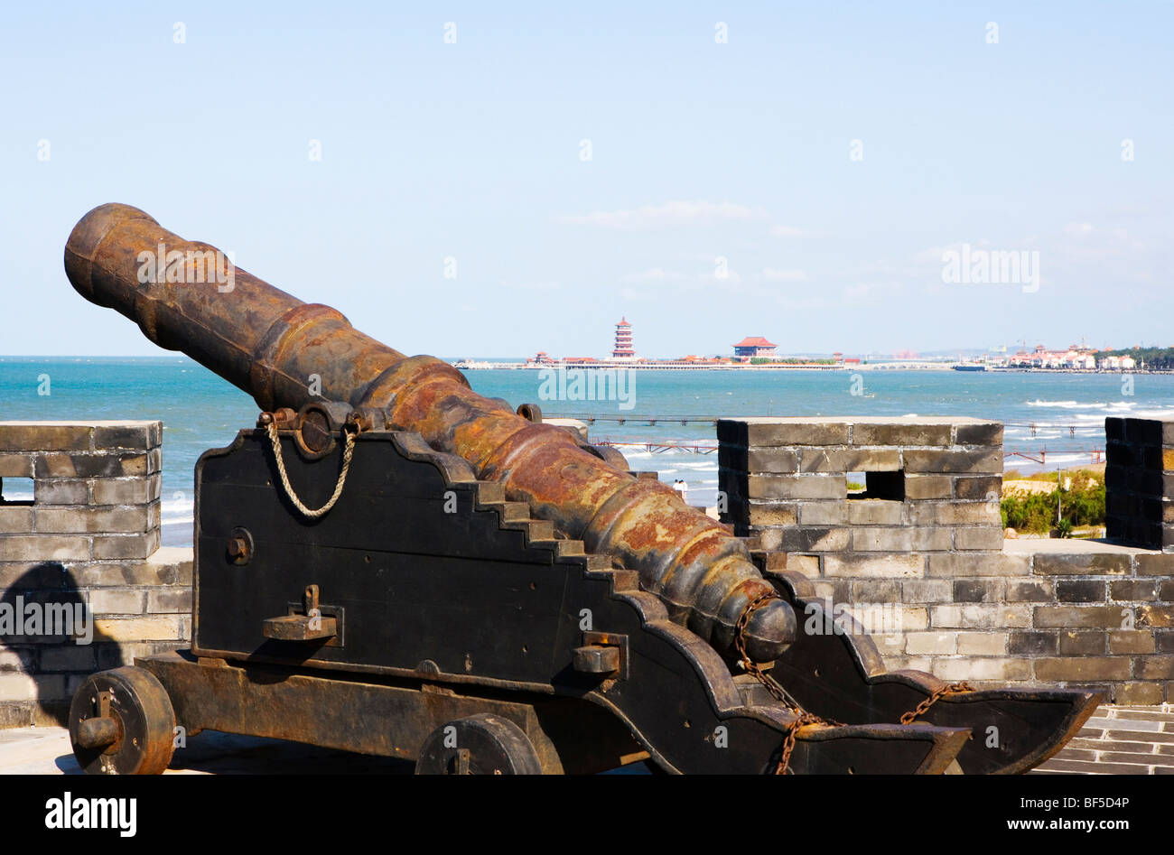 Rusted cast iron cannon in Penglai Water Town, Penglai City, Shandong ...
