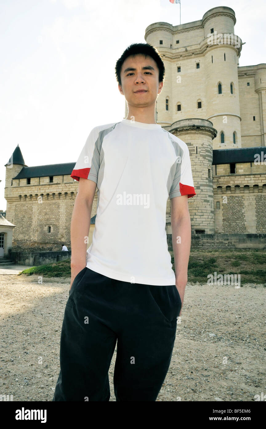 Paris, France, Portrait Young Chinese Man, Standing outside Chateau ...