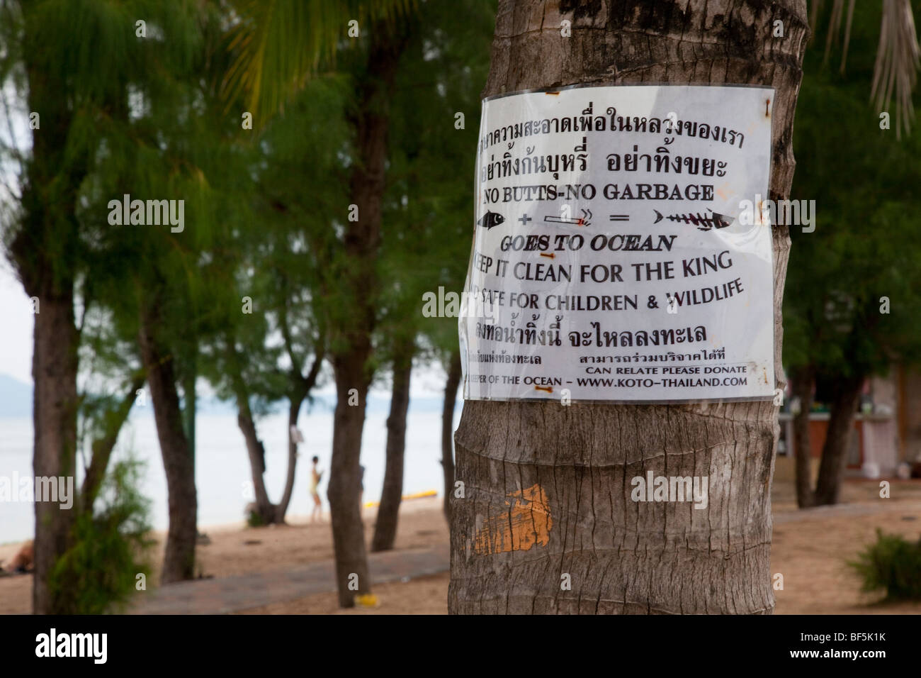 Foreign Beach Clean signs an anti pollution notice, Thailand Beach ...