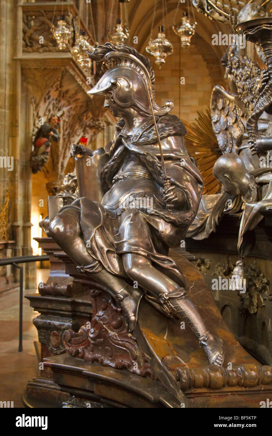 Silver statue on the tomb of St John of Nepomuk, St Vitus Cathedral ...