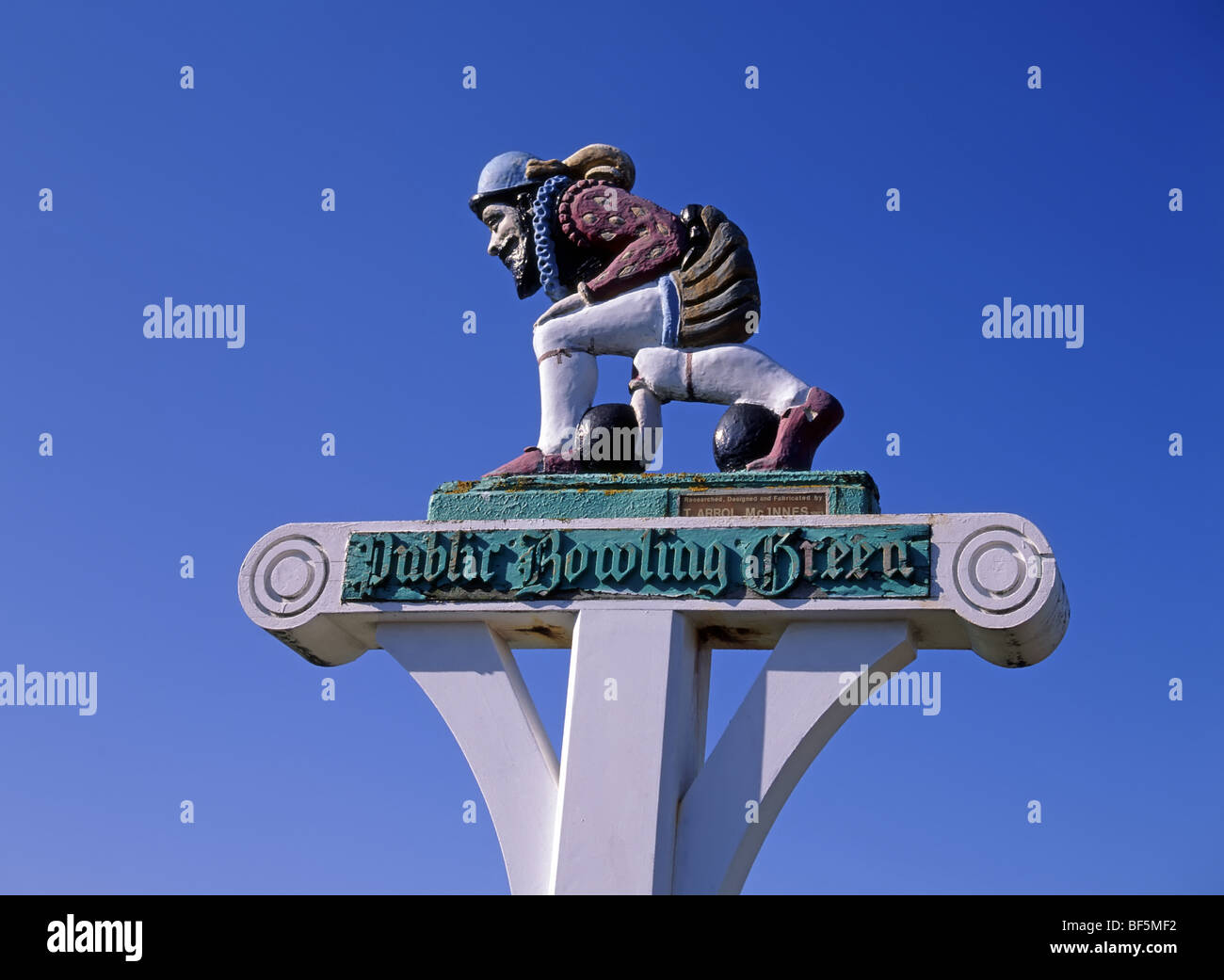 Francis Drake close up sign located beside public bowling green on ...