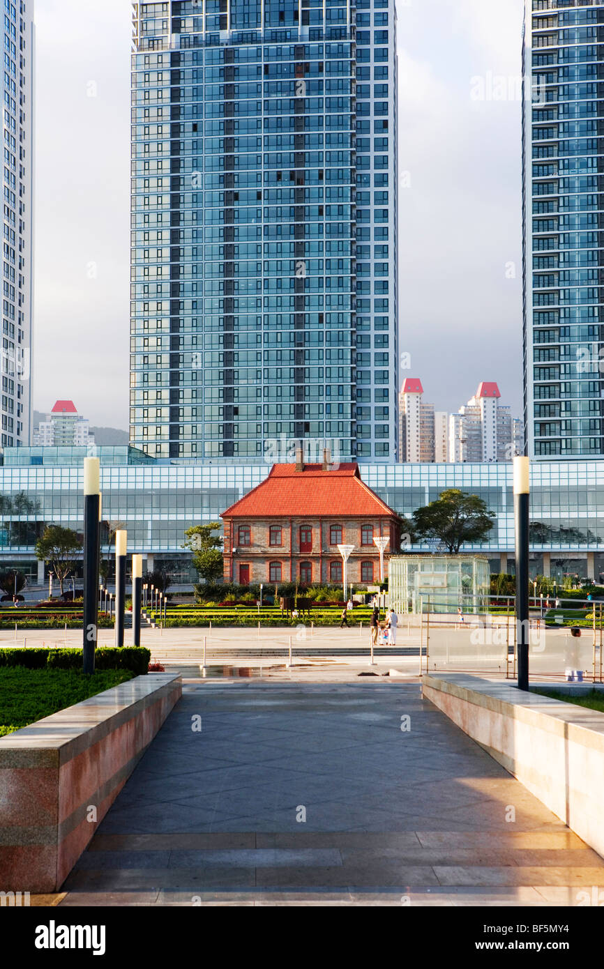 Old western style house among modern architecture in Yantai City ...