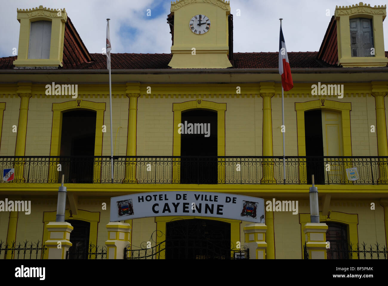 detail of Cayenne Town's Hall front of Stock Photo - Alamy