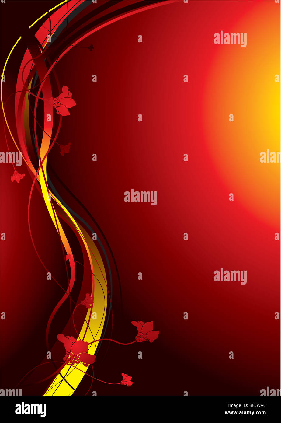 Red hot background with floral elements and room to add text Stock ...
