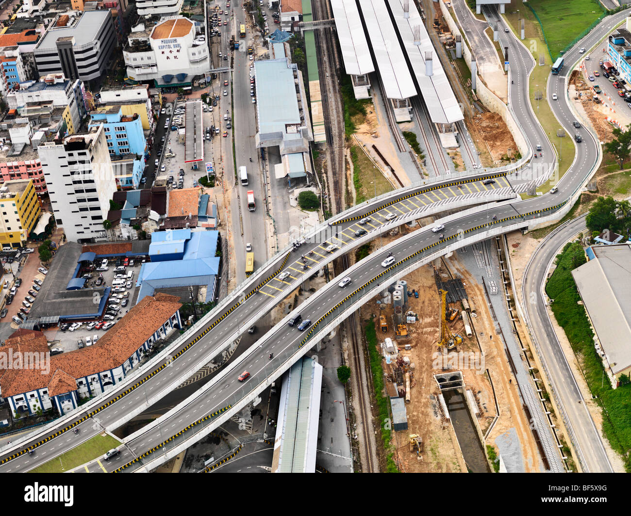 An aerial view of a elevated highway and construction site Stock Photo ...