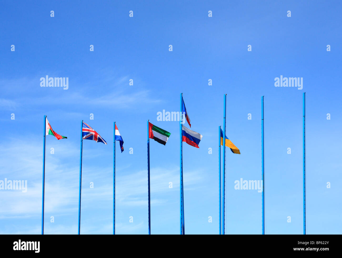 National flags at the International Exhibition Stock Photo - Alamy
