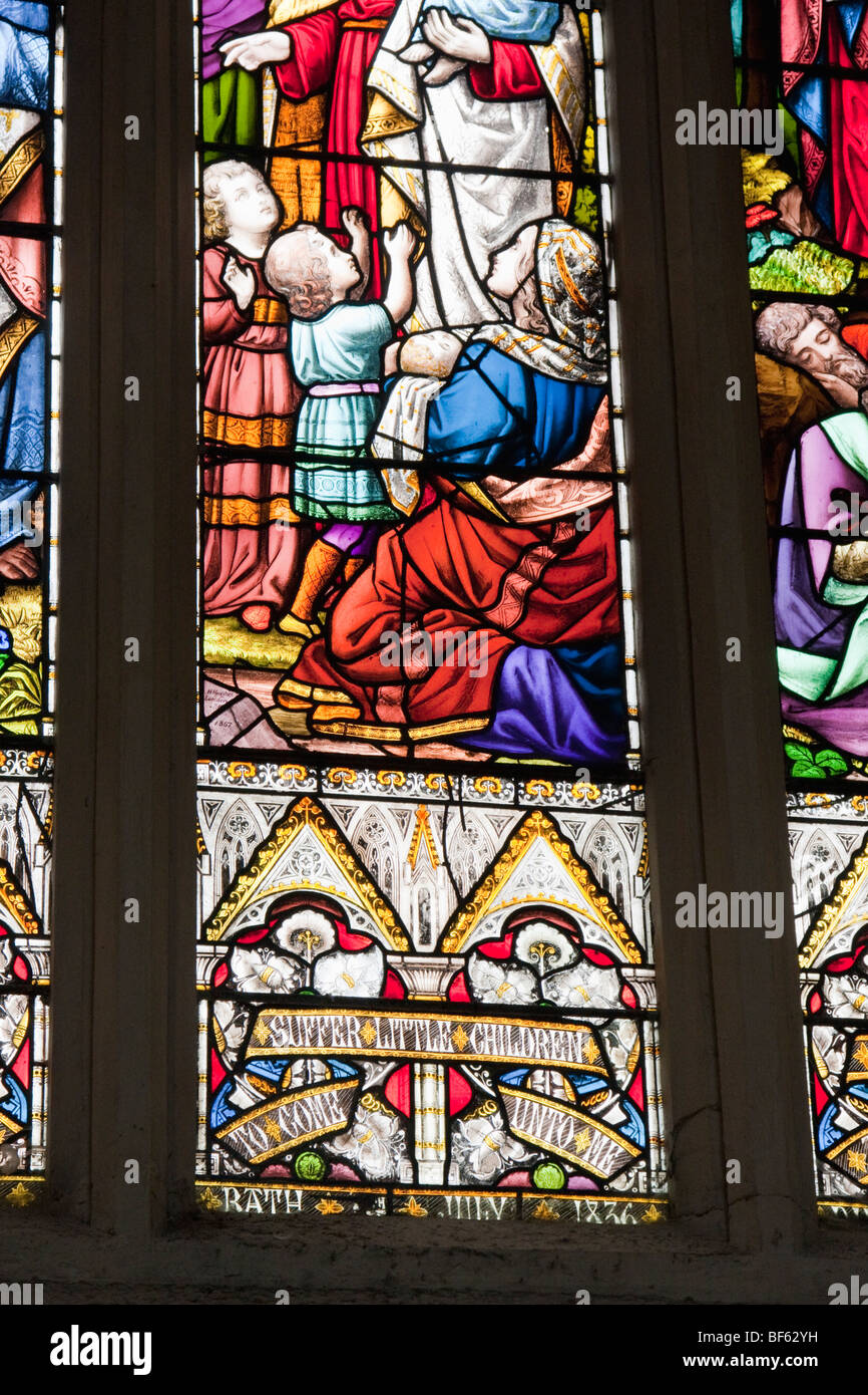 Stained glass window in Bath Abbey, England Stock Photo - Alamy