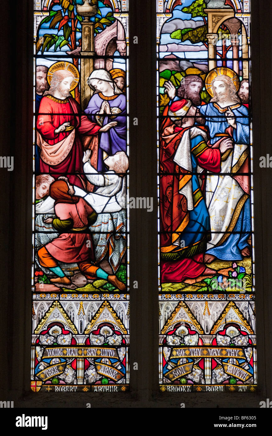 Stained glass window in Bath Abbey, England Stock Photo - Alamy