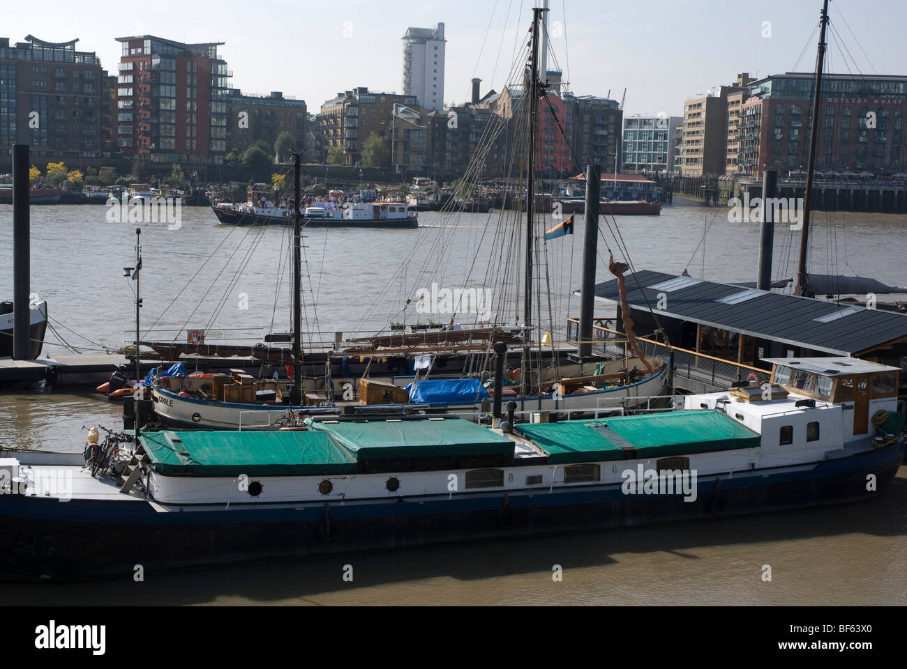Hermitage moorings Tower Bridge London UK Stock Photo - Alamy