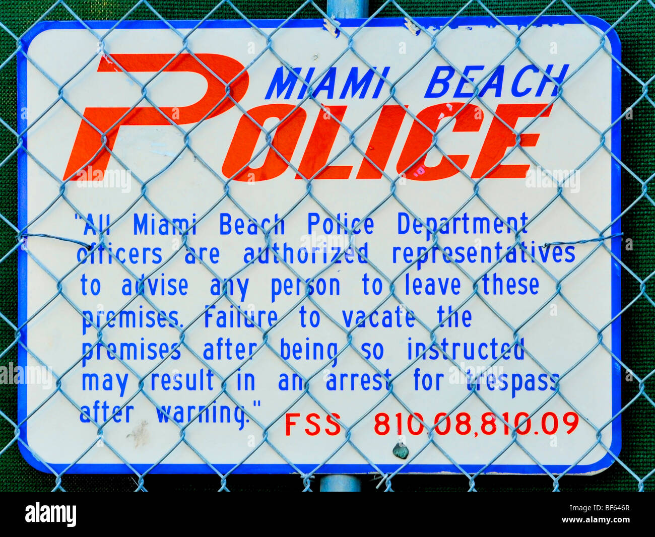Miami Beach Police Sign Stock Photo - Alamy