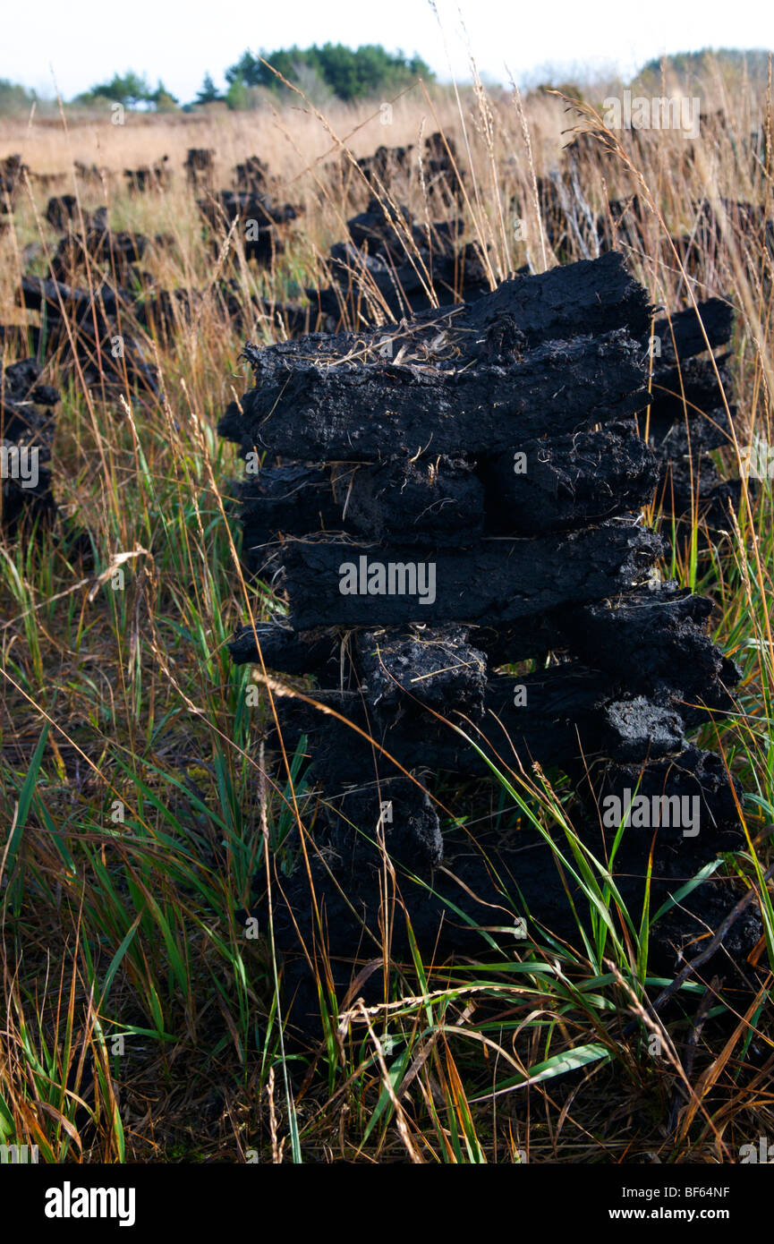 Irish peat, turf, stacked for drying Stock Photo - Alamy