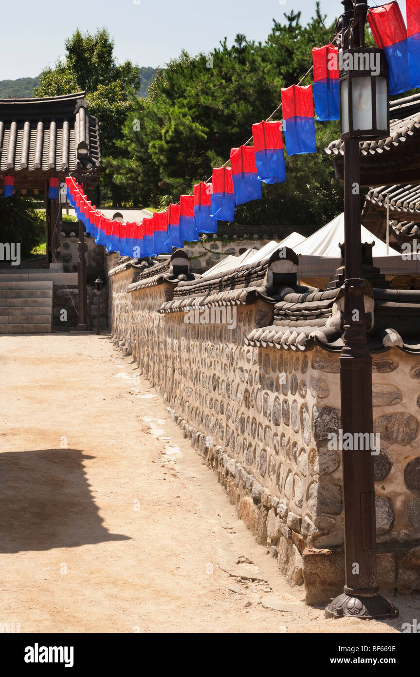 Festive coloured traditional paper lanterns in Namsangol Hanok Village ...