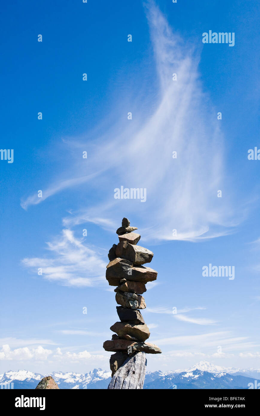 An amazing stack of rocks marking the summit of Sauk Mountain in the ...