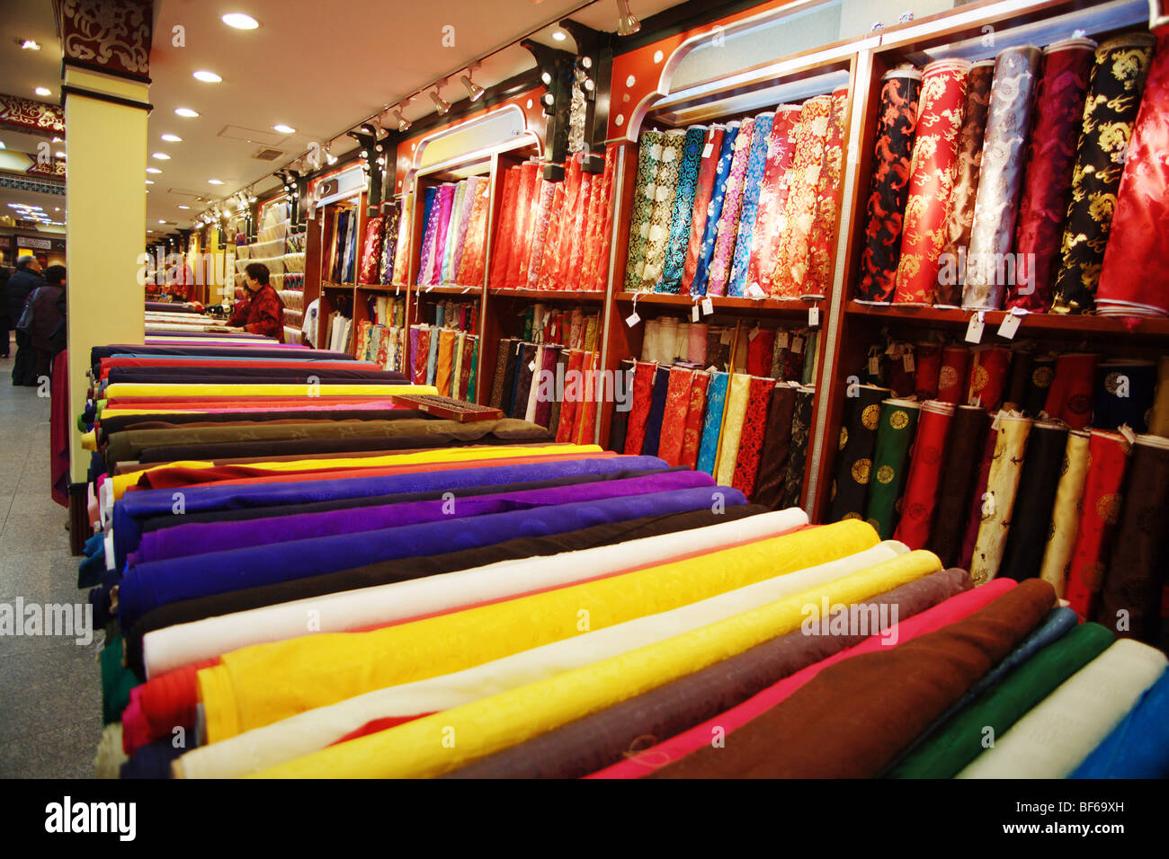 Colorful silk sold in Dashilan Shopping Street, Qianmen Street, Beijing ...