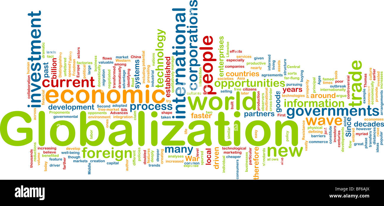 Word cloud tags concept illustration of globalization Stock Photo - Alamy