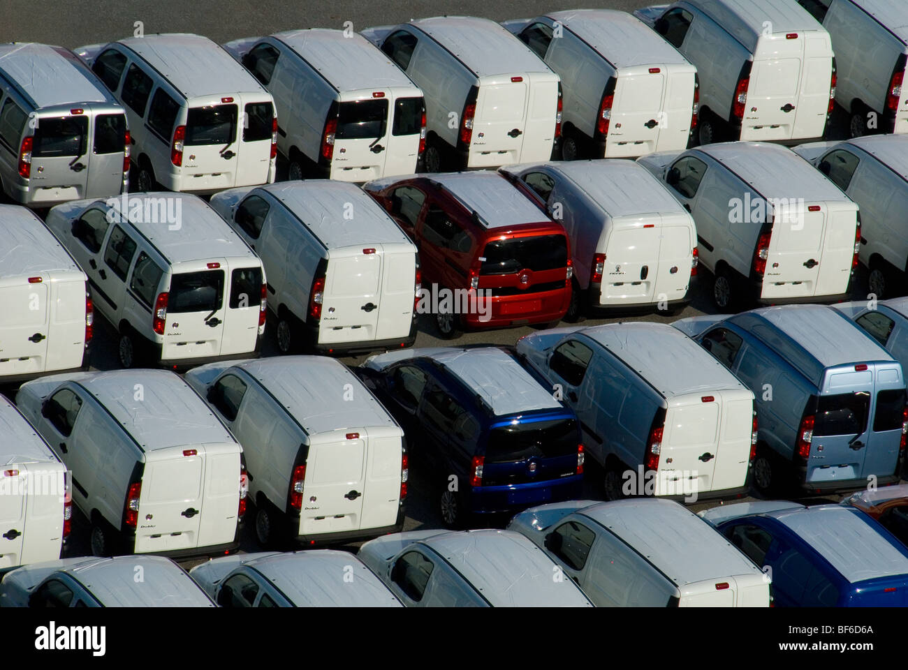 Line of Vans awaiting export Stock Photo - Alamy