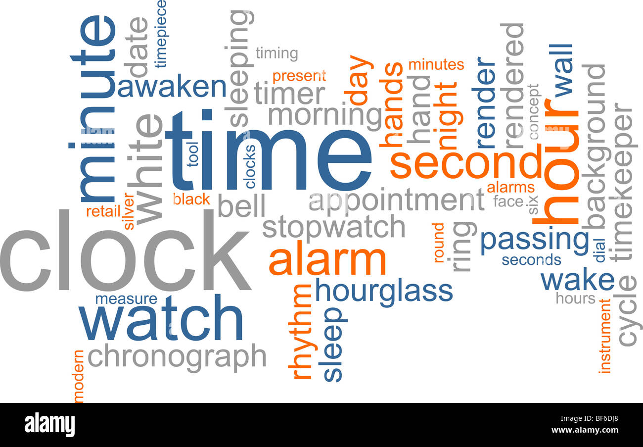 Word cloud concept illustration of clock time Stock Photo - Alamy