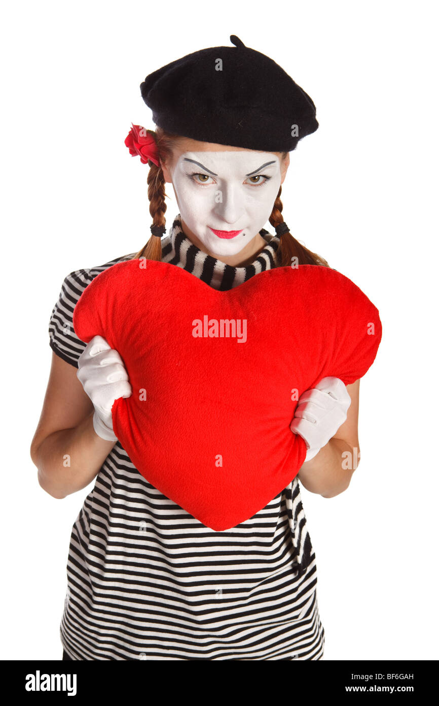 Portrait of a mime, valentine day concept. Isolated over white ...