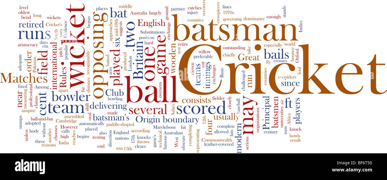 Word cloud concept illustration of Cricket sport Stock Photo - Alamy