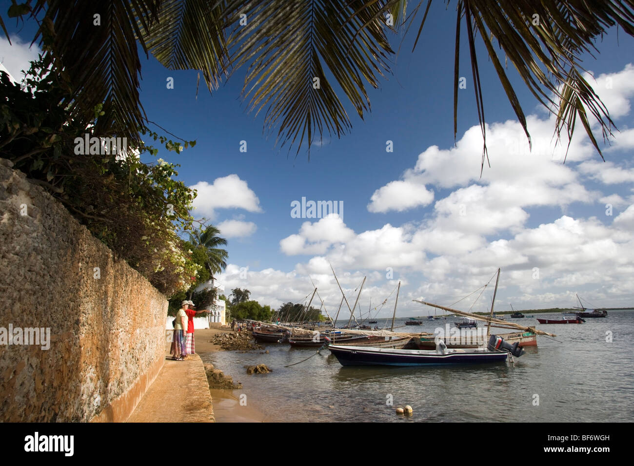 Coastal view of boats and seaside town - Lamu Island, Kenya Stock Photo ...