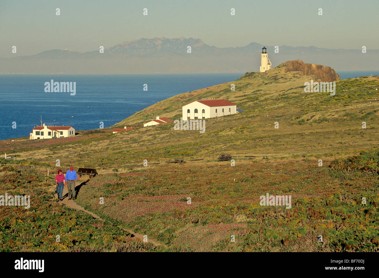 Hikers on trail on East Anacapa Island, Channel Islands National Park ...