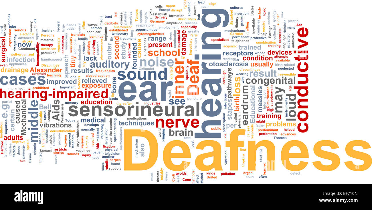 Word cloud concept illustration of hearing deafness Stock Photo - Alamy