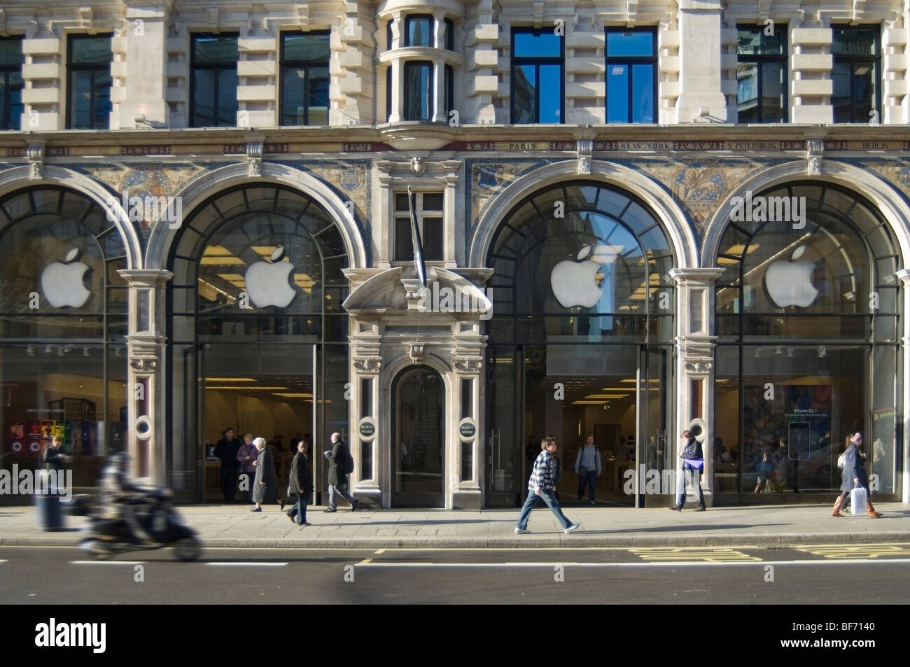 Exterior frontage of The Apple Store in Regent Street, central London ...