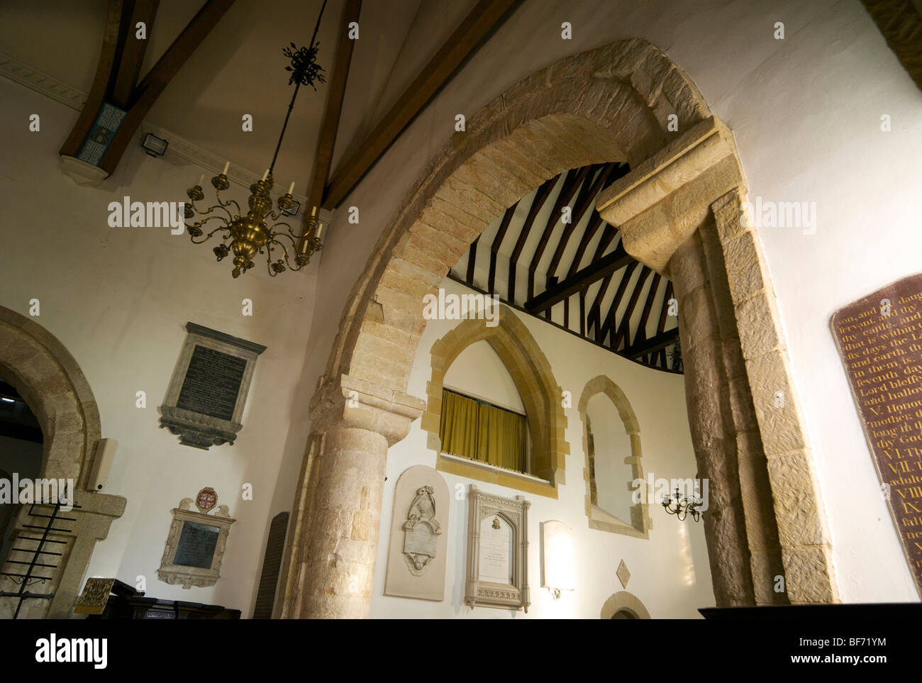 The saxon arches in St Nicholas church in Worth West Sussex, the ...