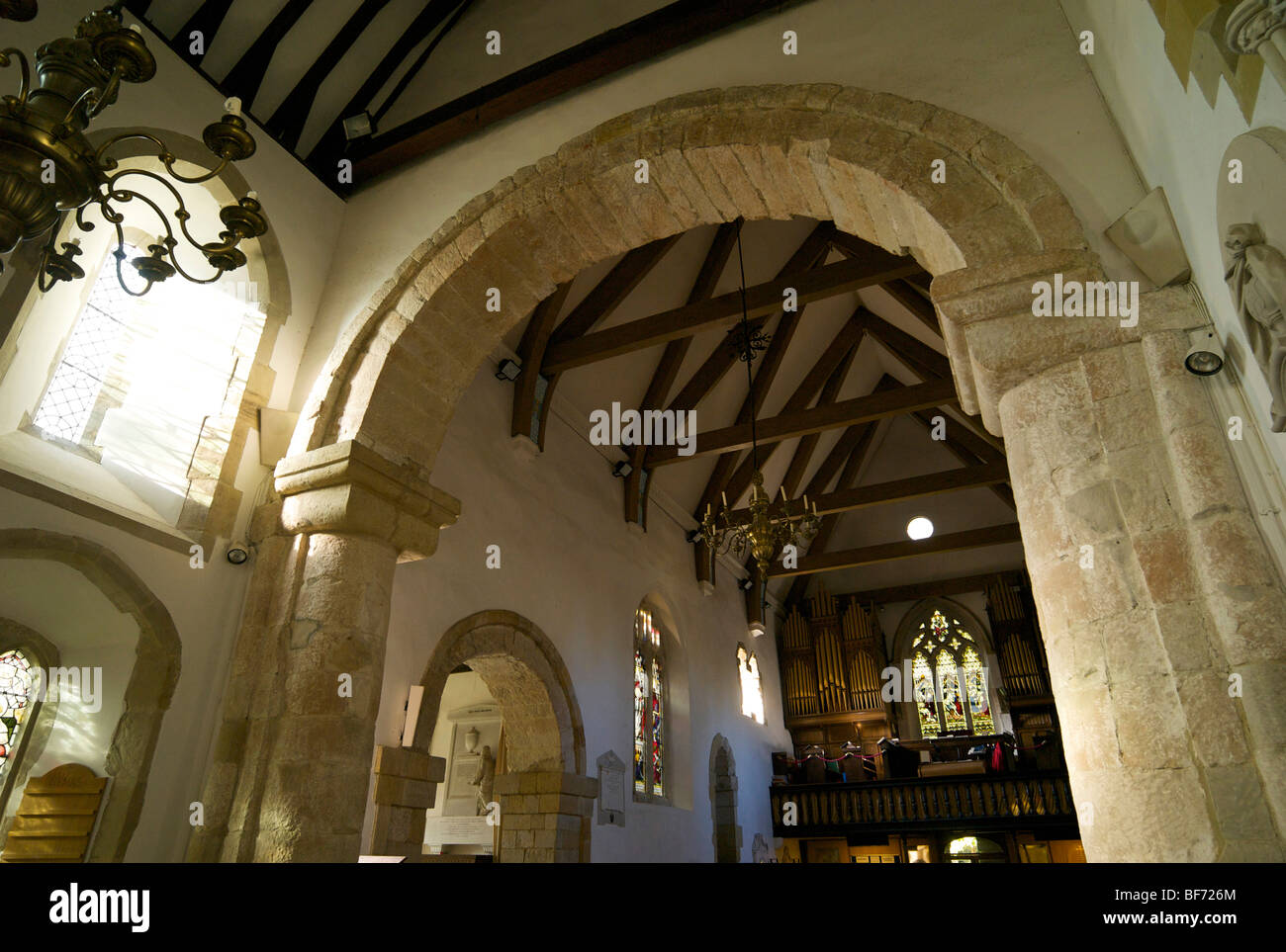 The saxon arches in St Nicholas church in Worth West Sussex, the ...